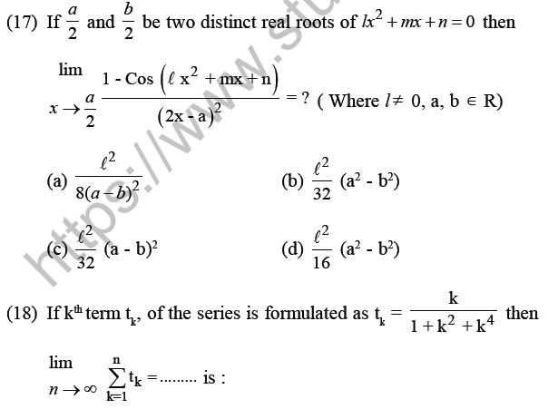 JEE Mathematics Limits Continuity and Differentiability MCQs Set B with Answers